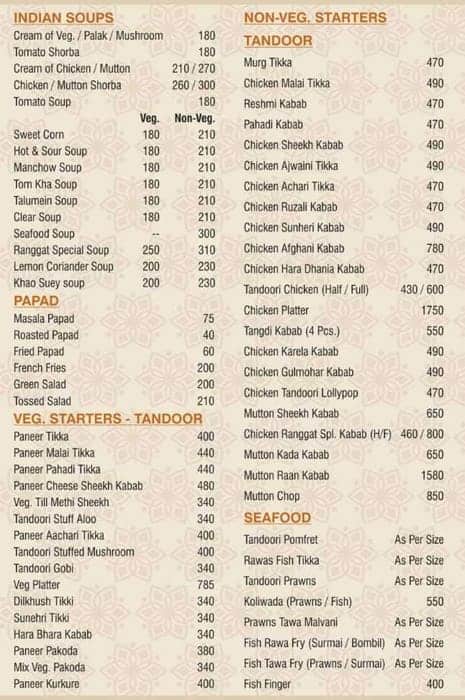 Menu of Ranggat Family Restaurant, Lonavala, Pune