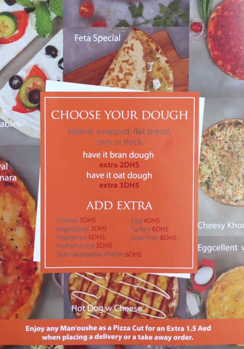 Menu at Manaesho restaurant, Dubai