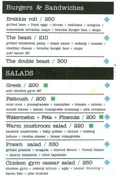 Menu at Greko, Mumbai