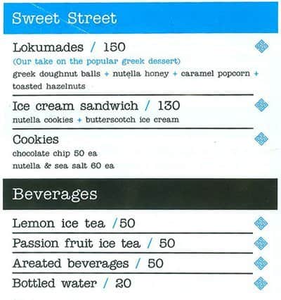 Menu at Greko, Mumbai