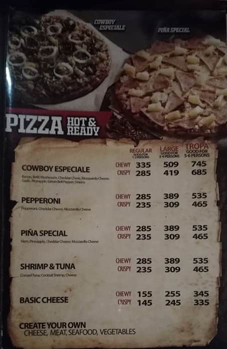 Menu at Cowboy Grill pub & bar, Manila, 431 Remedios St