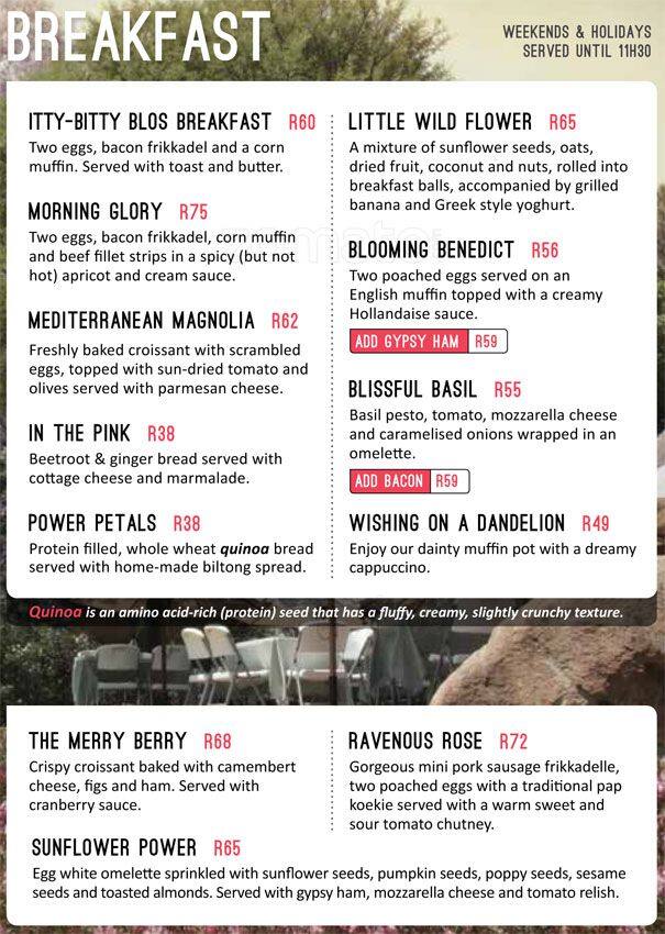 Blos Cafe Menu, Menu for Blos Cafe, Lynnwood, Pretoria - Zomato SA