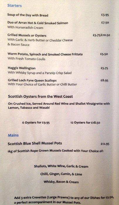 Menu at The Mussel and Steak Bar, Edinburgh, 110 W Bow