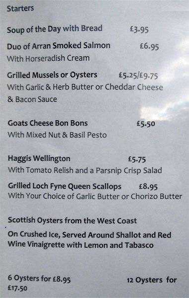 Menu at Mussel & Steak Bar, Edinburgh