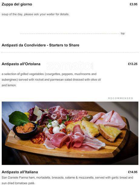 Menu at La Piazza restaurant, Edinburgh, 97-99 Shandwick Pl