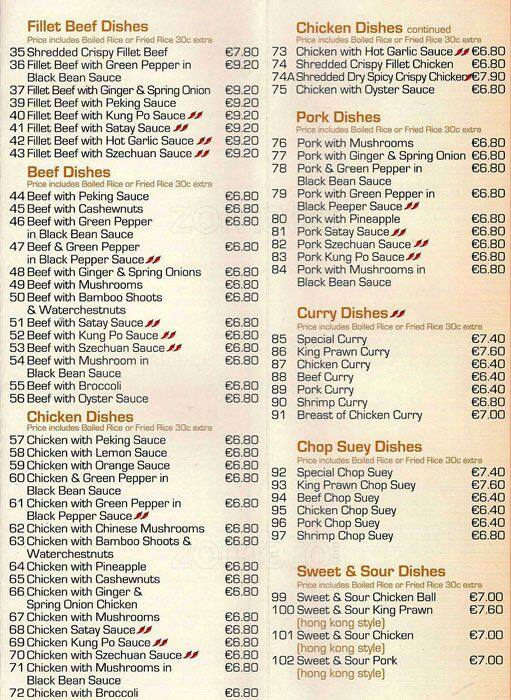 Menu at Regent Palace fast food, Dublin