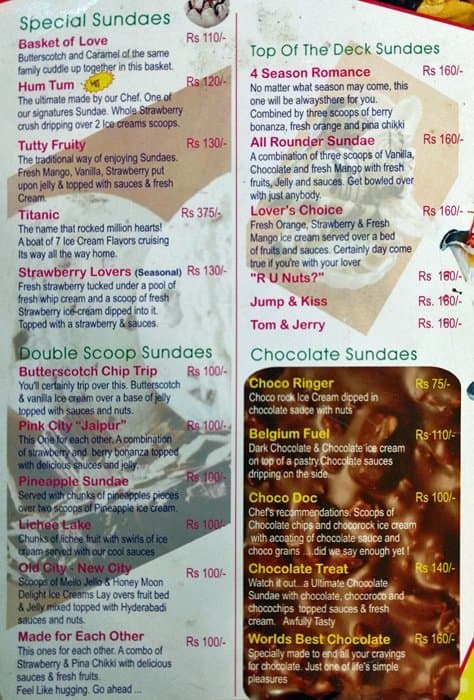 Menu at Icy Spicy, Hyderabad, 4-1-976/D
