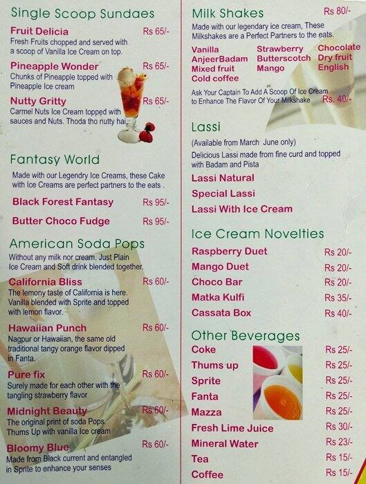 Menu at Icy Spicy, Hyderabad, 4-1-976/D