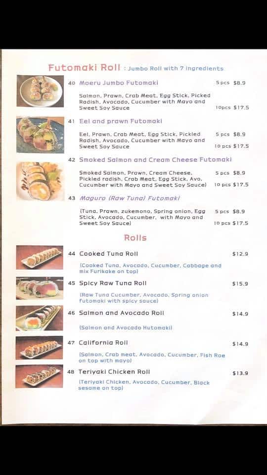 Menu at Moeru Japanese Restaurant (Welcome to call and order takeaway ...