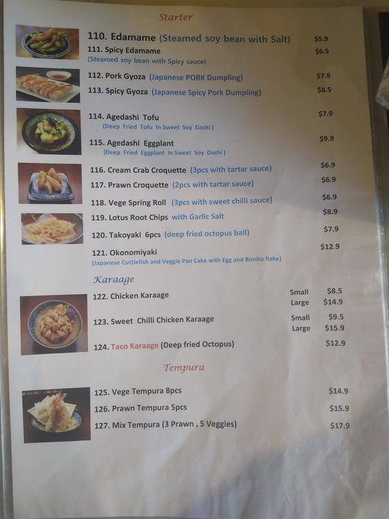 Menu at Moeru restaurant, West Ryde
