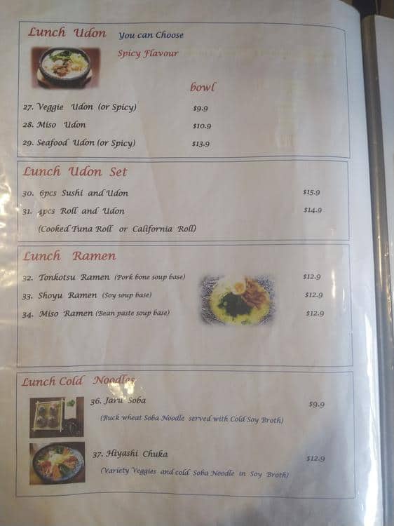 Menu at Moeru restaurant, West Ryde