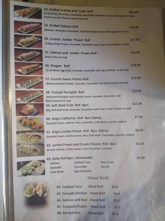 Menu at Moeru restaurant, West Ryde