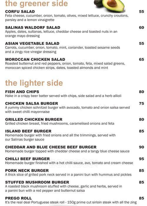 Menu at Salinas Beach Restaurant, Wilderness