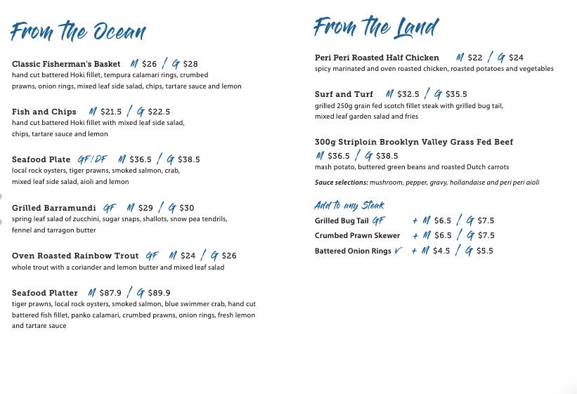 Menu at Coastal Dining restaurant, Mooney Mooney