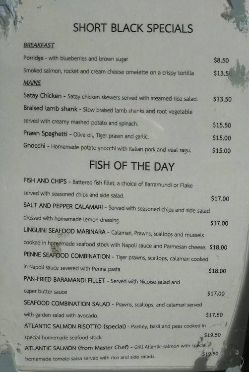Menu at Short Black Cafe, Richmond
