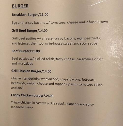 Menu at Soho Coffee House, Mordialloc