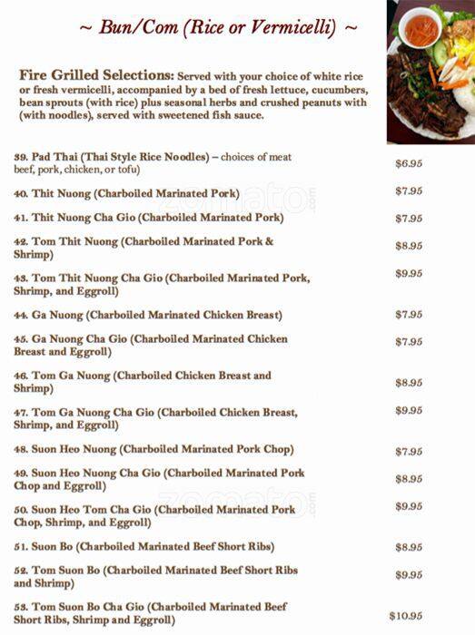 Menu at Pho Hien Trang restaurant, Renton