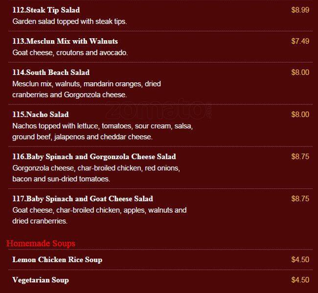 Menu at Avenue Grille pizzeria, Boston