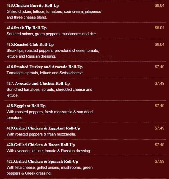 Menu at Avenue Grille pizzeria, Boston