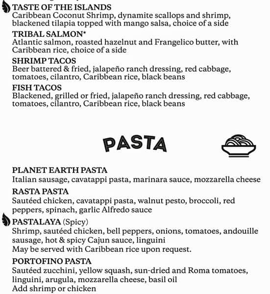 Menu at Rainforest Cafe, San Antonio