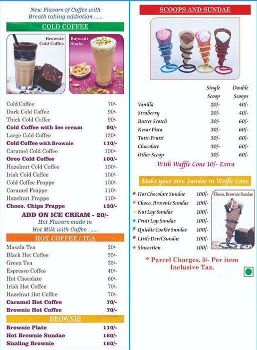 Menu at Tinku's Scheme No 140, Indore