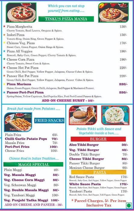 Menu at Tinku's Scheme No 140, Indore