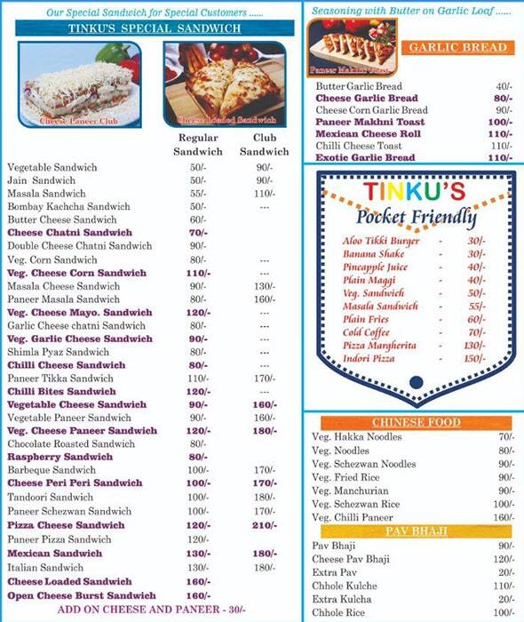Menu at Tinku's Scheme No 140, Indore