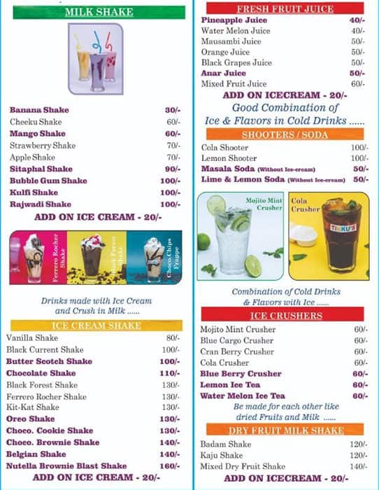 Menu at Tinku's Scheme No 140, Indore