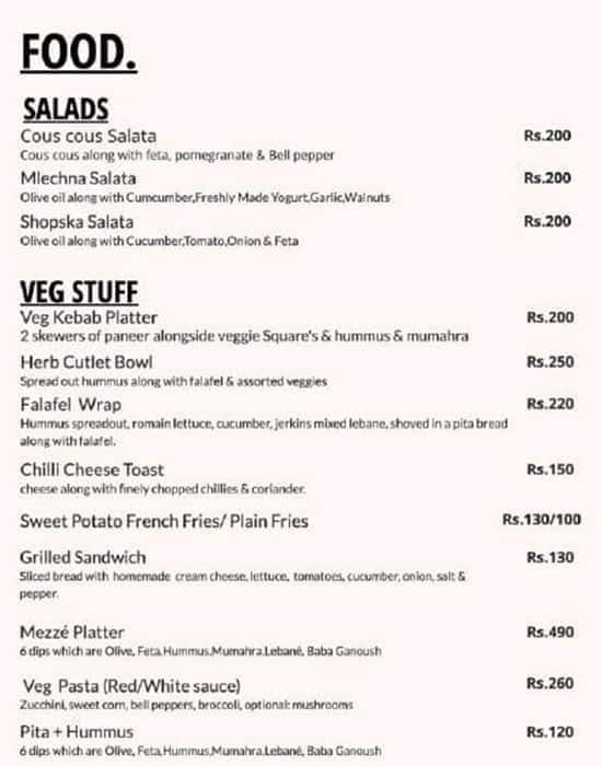 Menu of Mooncity Cafe, Panaji, Goa