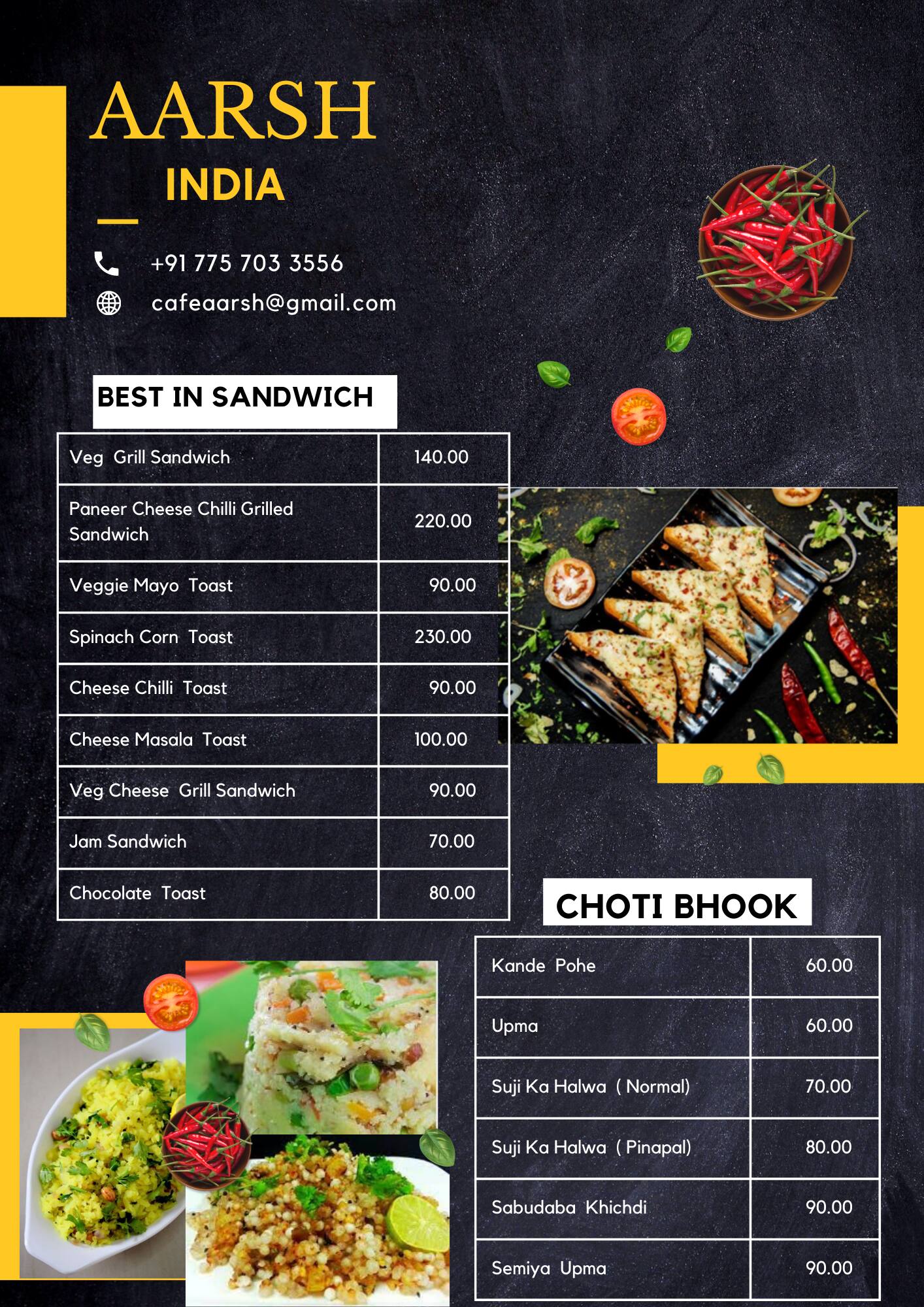 Menu of Aarsh India Foods, Katraj, Pune