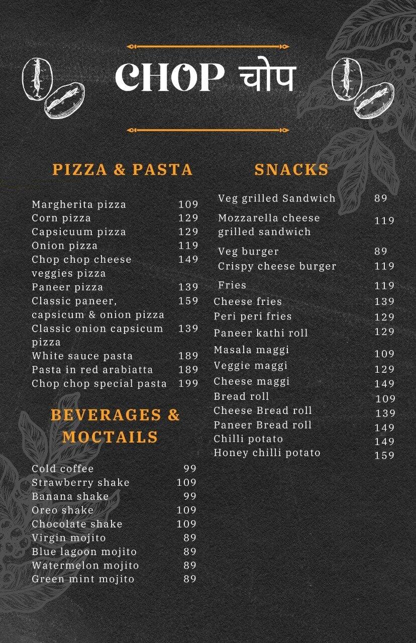 Menu of Chop Chop, Lawrence Road, New Delhi