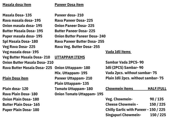 Menu of Maa Durga Dosa Corner, Nilothi, New Delhi