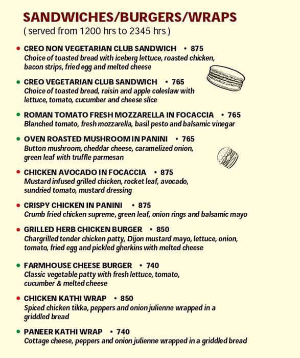 Menu at Creo - Vivanta By Taj, New Delhi