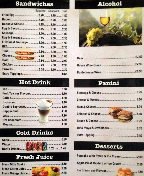 Menu at Euro Cafe, London, 45 Sheen Ln