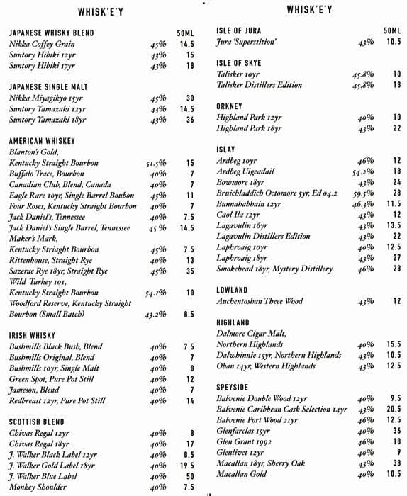 Menu at Reunion Bar, London, 101 Buckingham Palace Rd