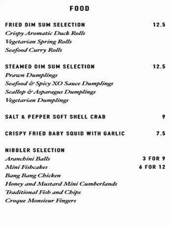 Menu at Reunion Bar, London, 101 Buckingham Palace Rd