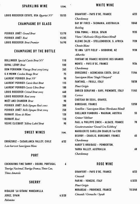 Menu at Reunion Bar, London, 101 Buckingham Palace Rd