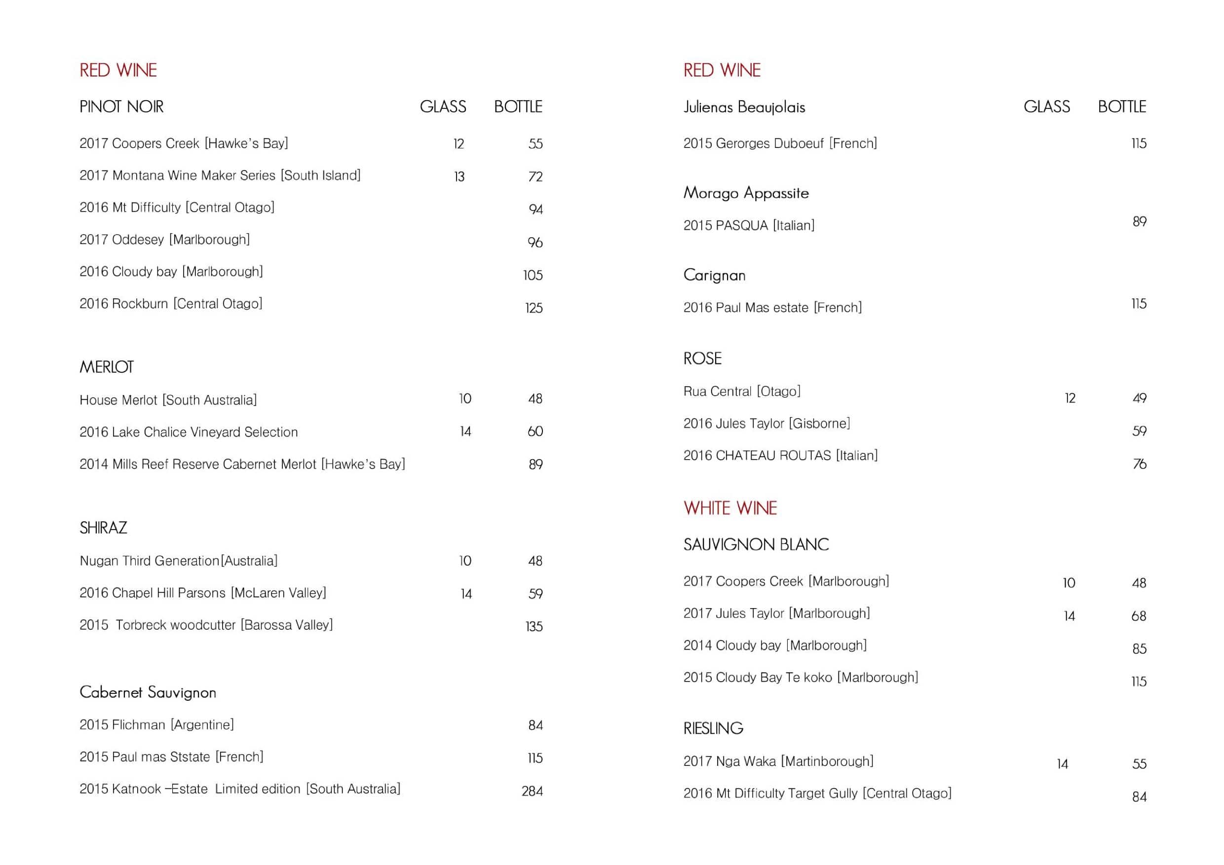 Menu at Hansik pub & bar, Auckland, 19 Drake Street