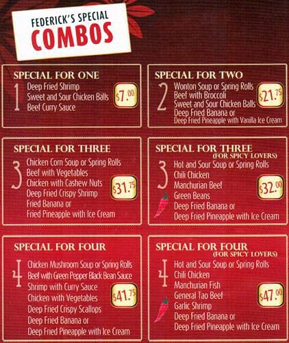 Menu at Federick restaurant, Toronto, Ellesmere Rd