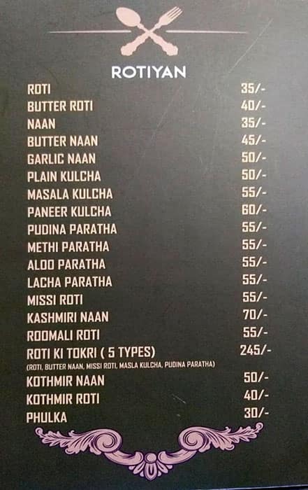 Menu at Rajdhani, Hyderabad, Rajdhani Jain Mandir Road