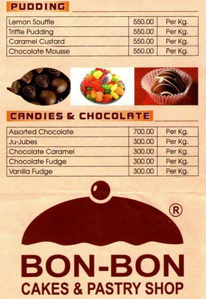 Menu at Bon Bon Pastry Shop, Noida, Durga Market