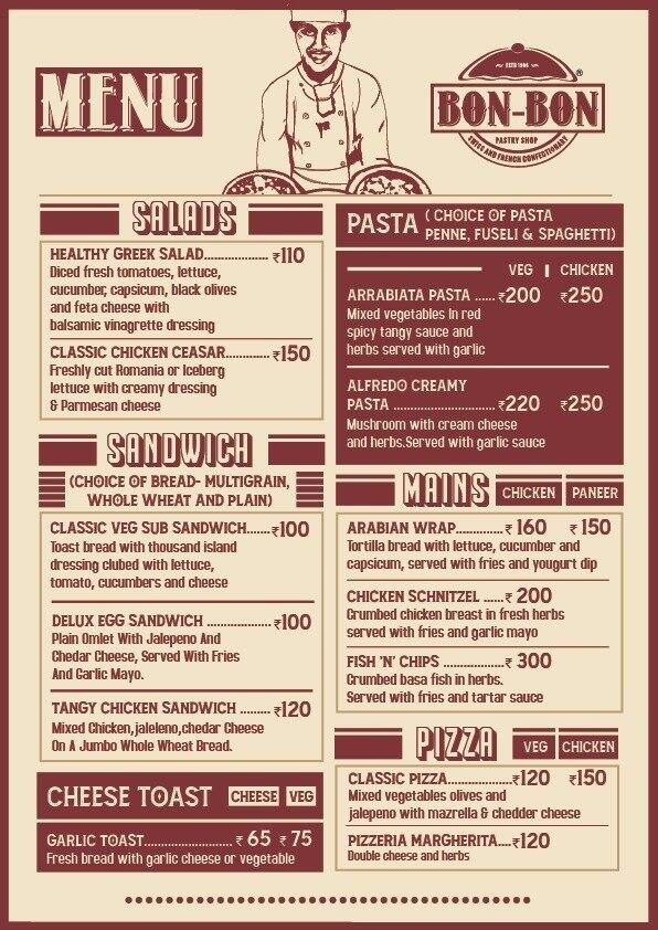 Menu at Bon Bon Pastry Shop, Noida, Durga Market