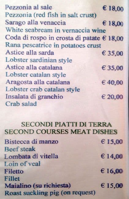 Menu da Canne al Vento ristorante, Roma