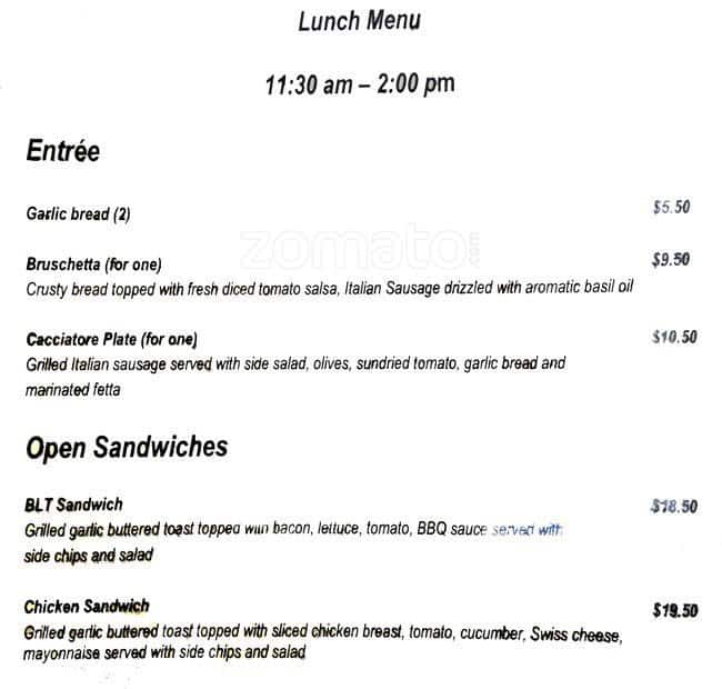 Menu at Reveleys Cafe, Perth, 28 The Esplanade