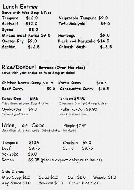 Menu at New Zen Japanese Restaurant, Renton, 509 S 3rd St Suite A