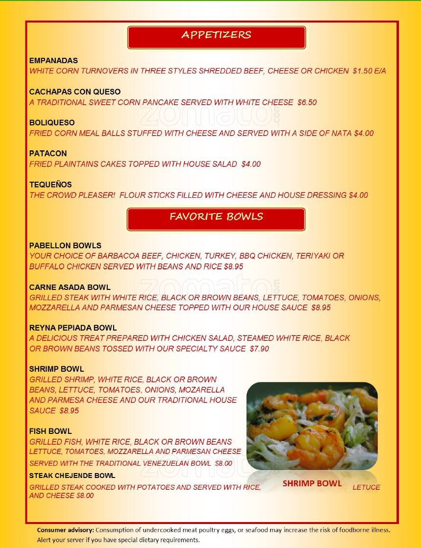 Menu at Venezuelan Bowl, Chicago