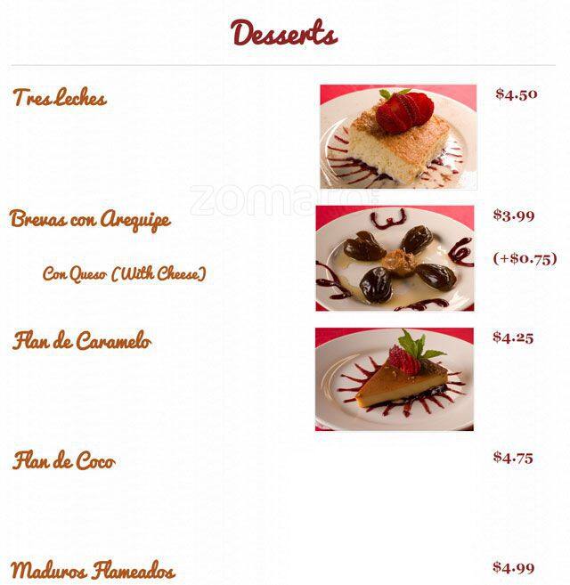 Menu at Casa Colombia restaurant, Austin, E 7th St