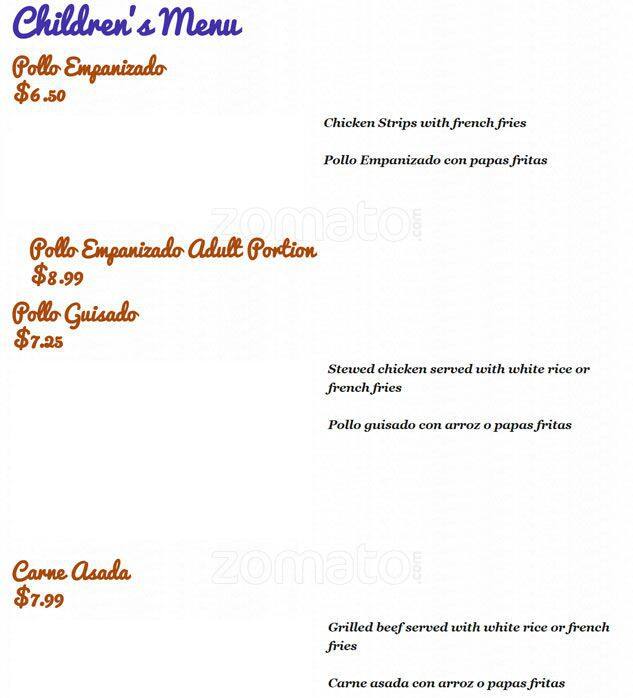 Menu at Casa Colombia restaurant, Austin, E 7th St