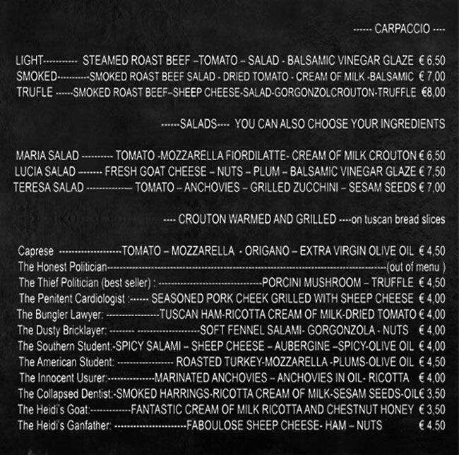 Menu au La Prosciutteria Milano Brera restaurant, Milan, Corso Garibaldi