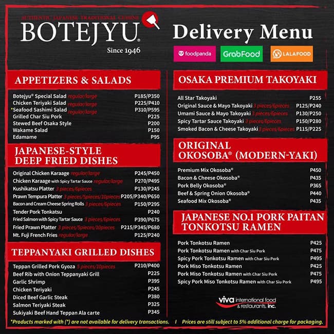 Menu at Botejyu restaurant, Makati, H258+X9H